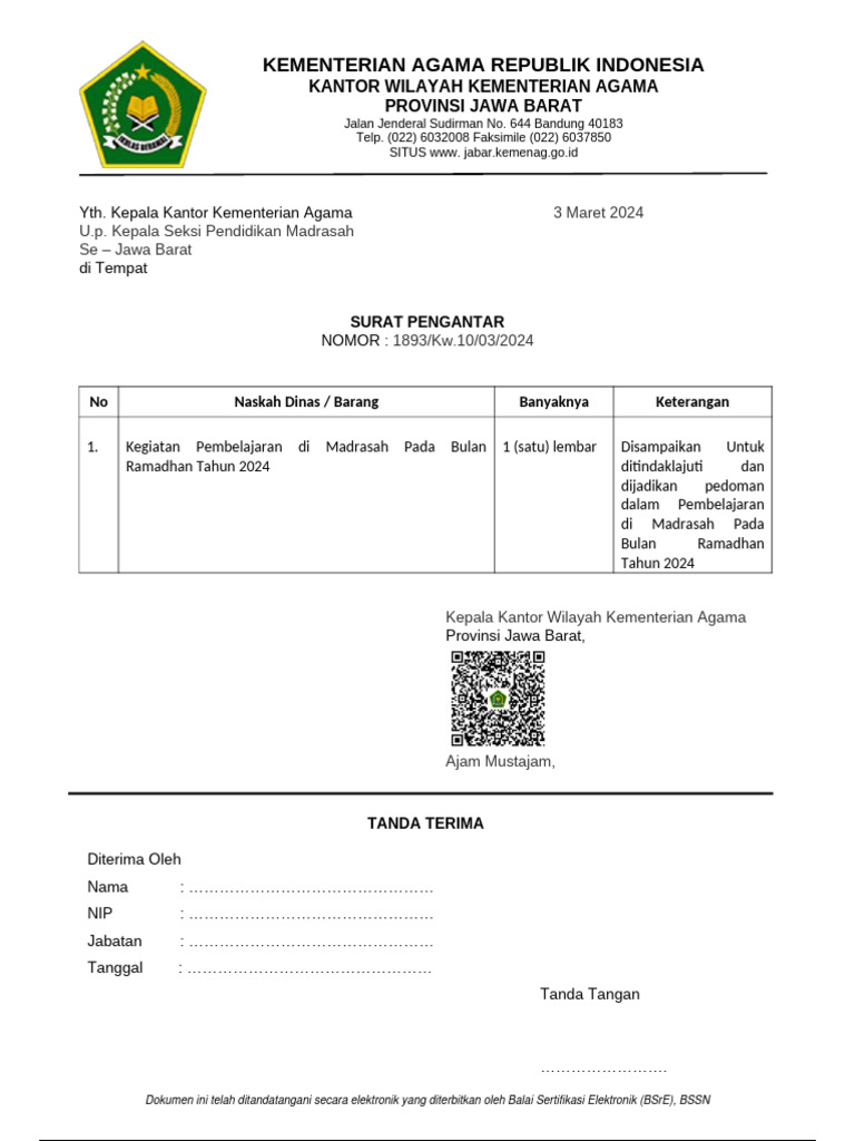 1893 Pengantar Kegiatan Pembelajaran Di Madrasah Pada Bulan Ramadhan Tahun 2024 | PDF
