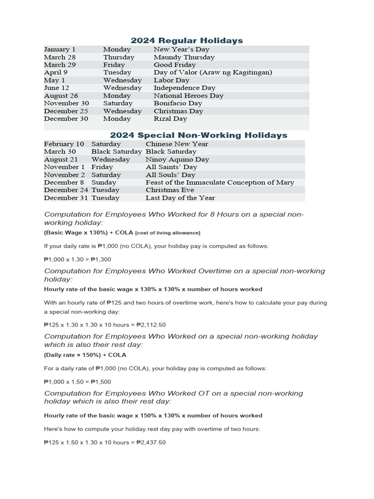 2024 Philippines Holiday Schedule | PDF