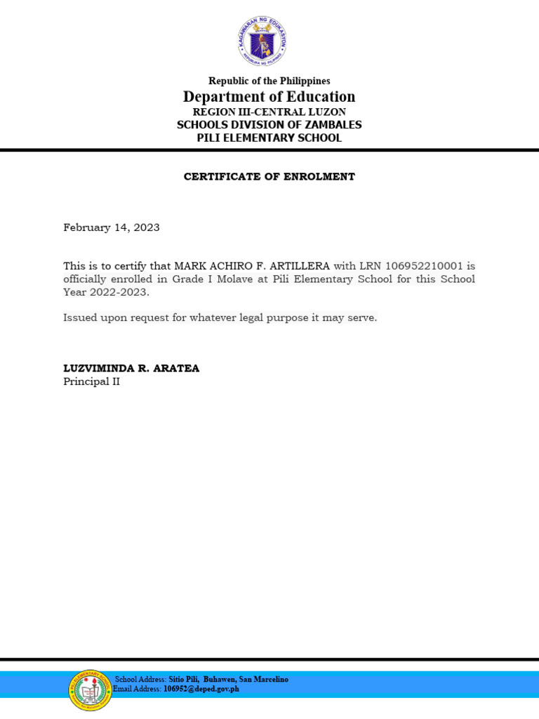 Certificate of Enrollment 2022-2023 | PDF | Philippines | Social Institutions
