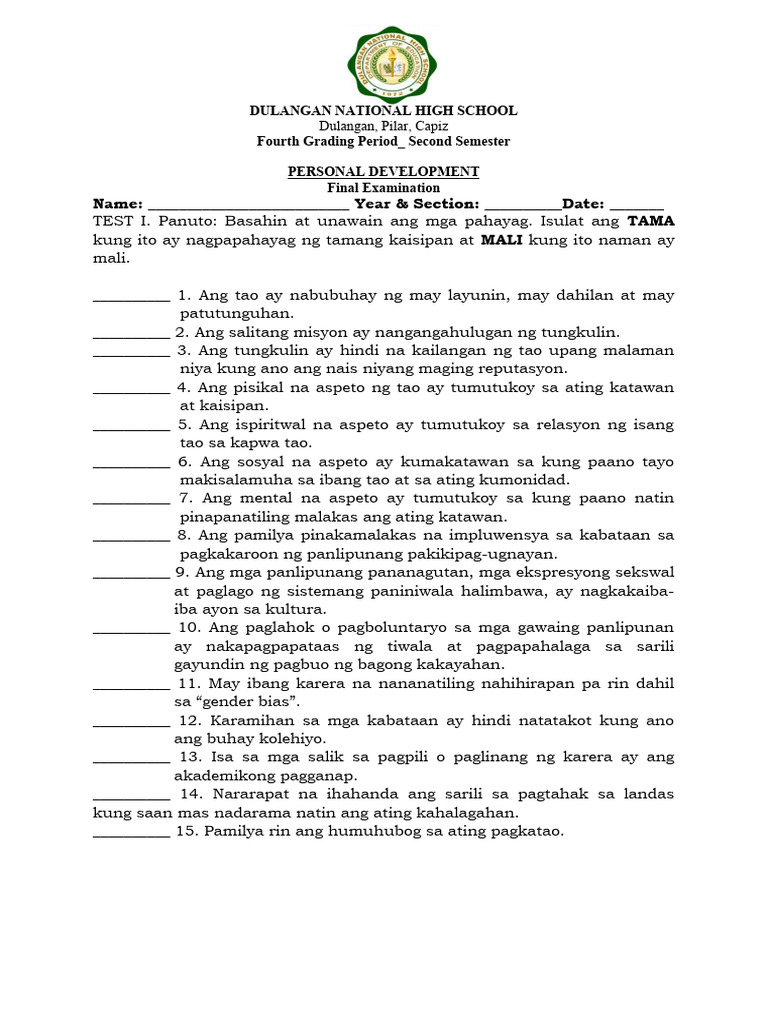 4TH Grading PERDEV G11 | PDF