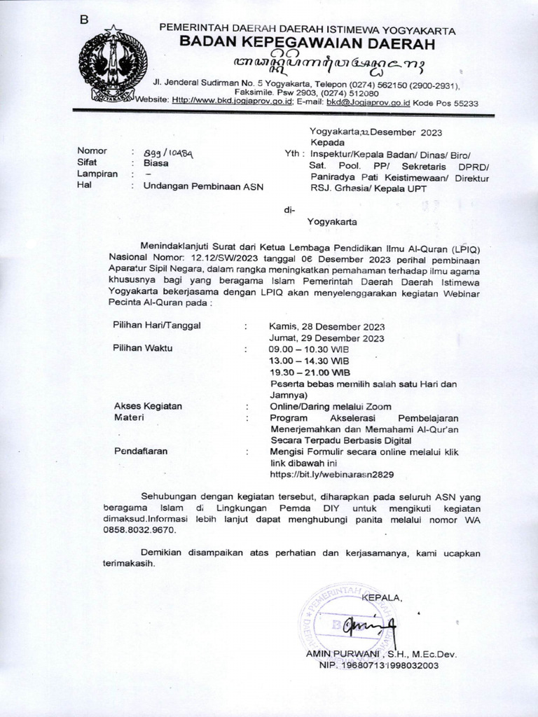 Undangan Pembinaan ASN-1 | PDF