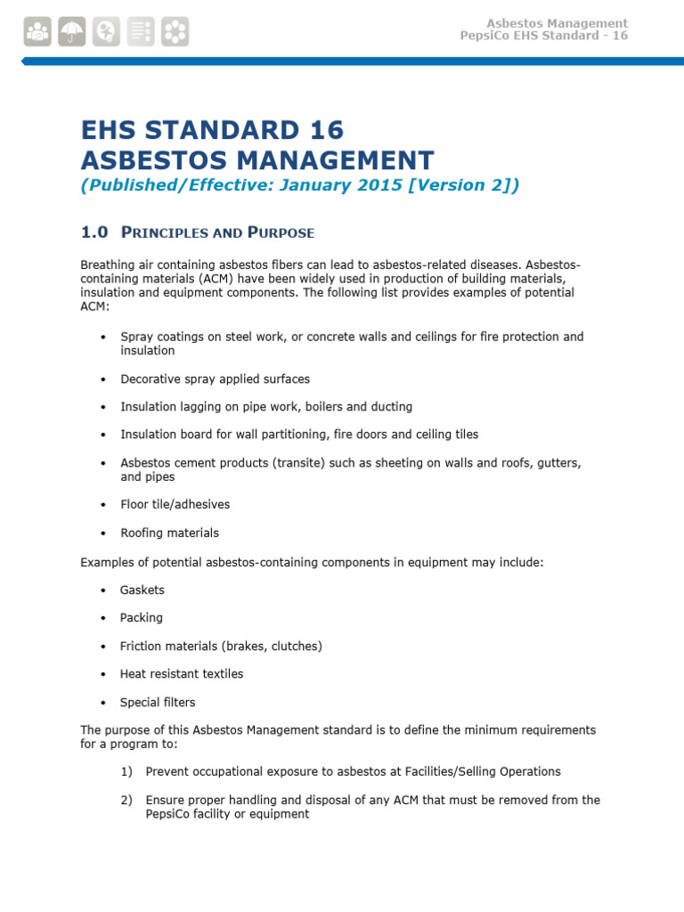 PepsiCo EHS Standard 16 - Asbestos MGMT FNL VSN 2 | PDF | Asbestos | Wall