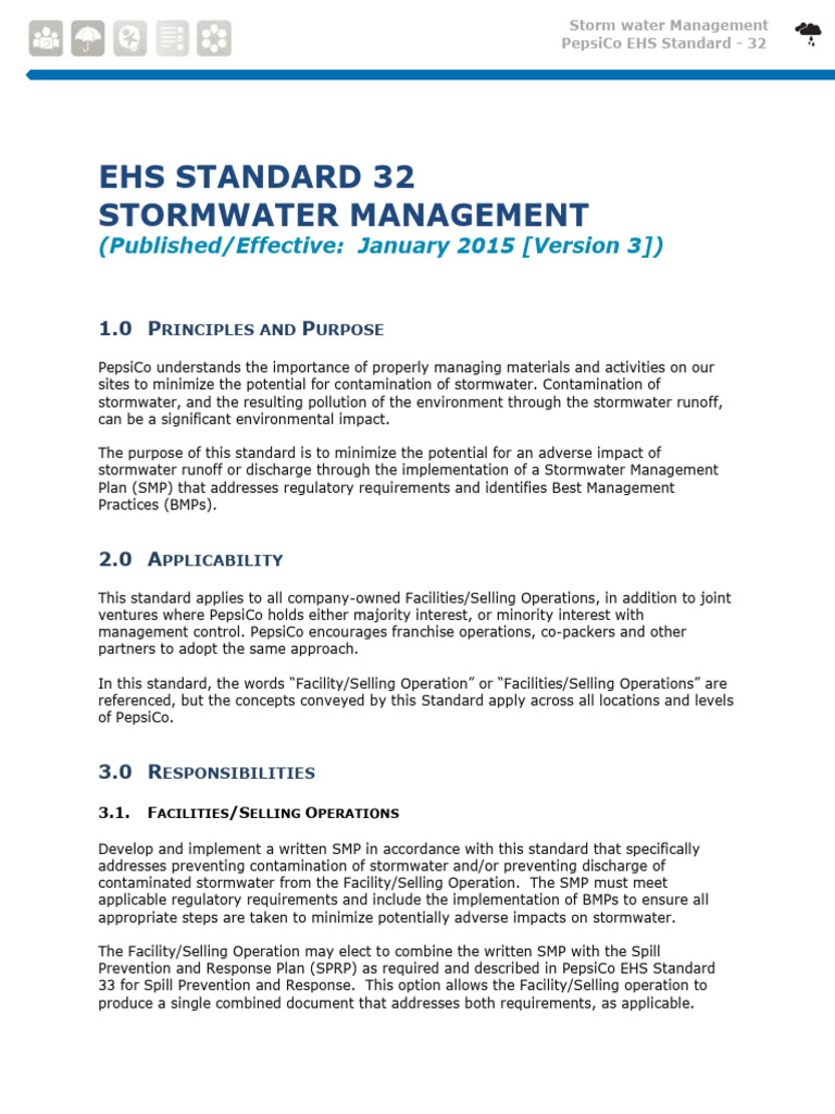 PepsiCo EHS Standard 32 - Stormwater - MGMT FNL - VSN 3 | PDF | Stormwater | Storm Drain