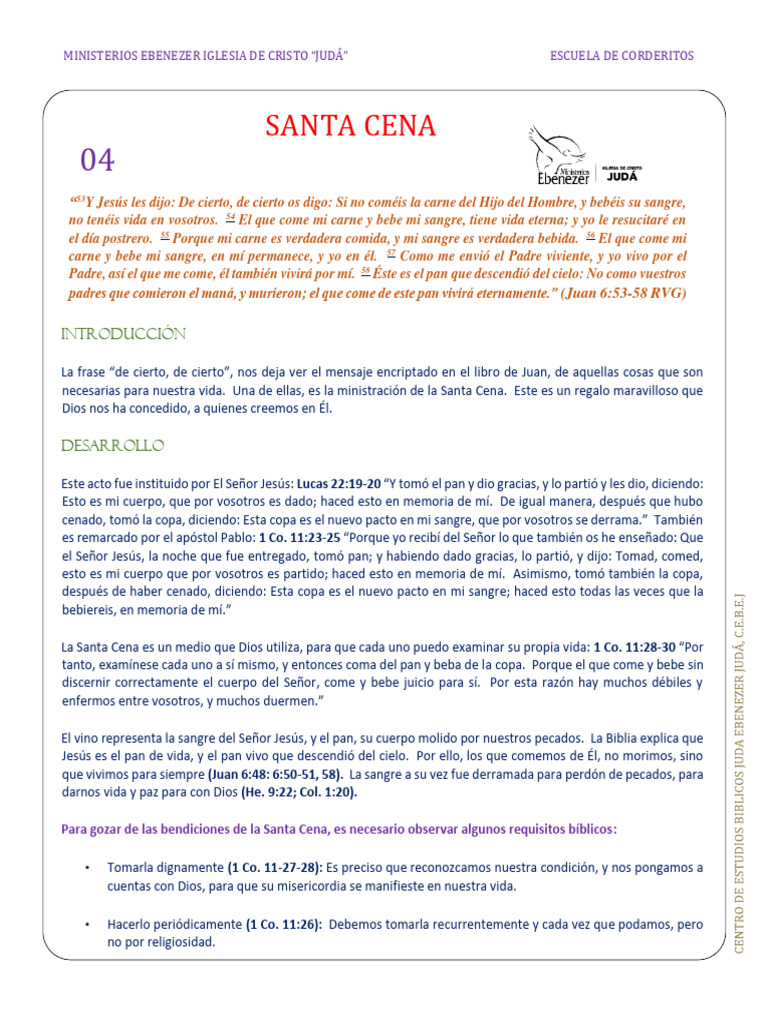 Tema No. 4 SANTA CENA | PDF | eucaristía | Cristo (título)