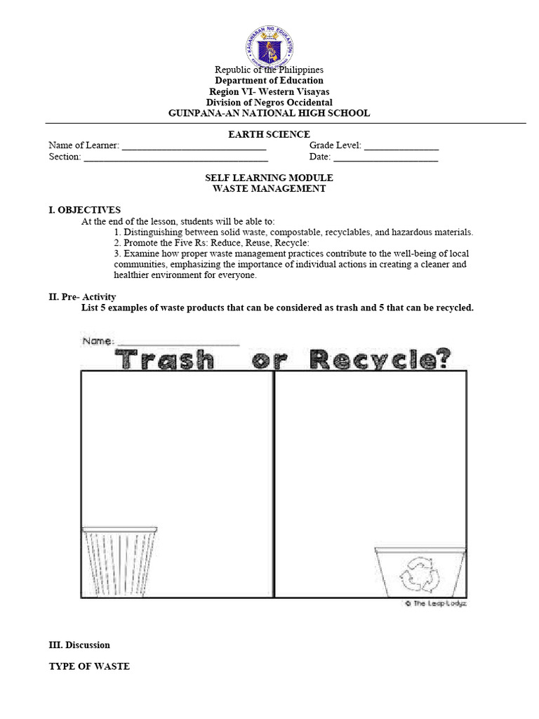 Waste Management Self-Learning Module | PDF | Waste | Waste Management