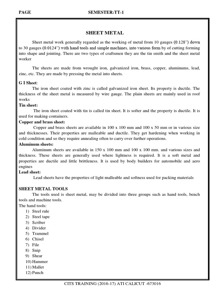 Lesson No 3 (C) Sheet Metal | PDF | Sheet Metal | Ductility