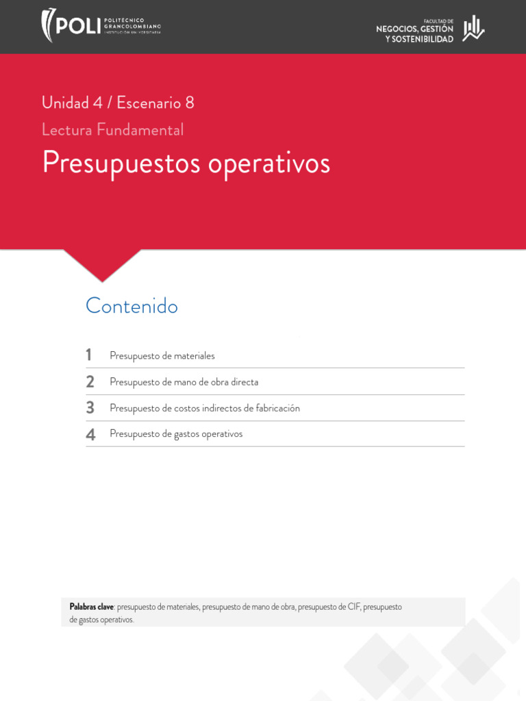 Unidad 4 Escenario 8 - Presupuestos Operativos | PDF | Presupuesto | Business