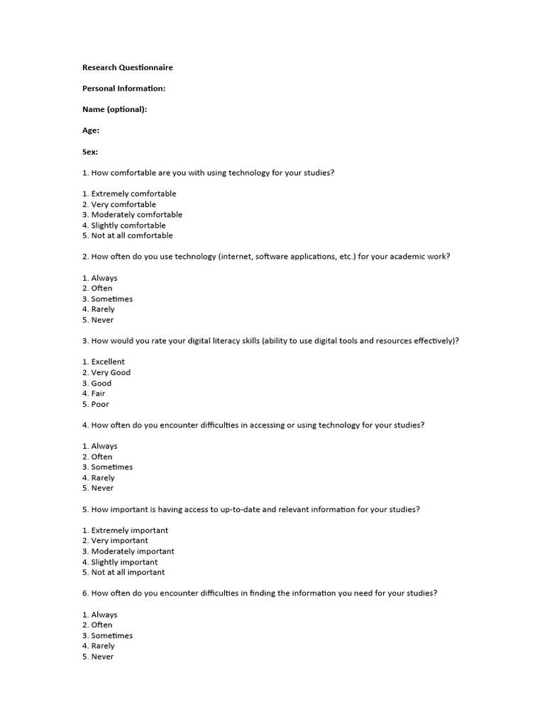 questionnaire | PDF | Computing | Cognition