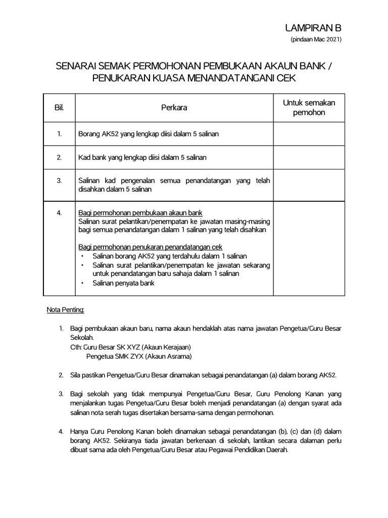Senarai Semak AK52 - Pindaan Mac 2021 | PDF