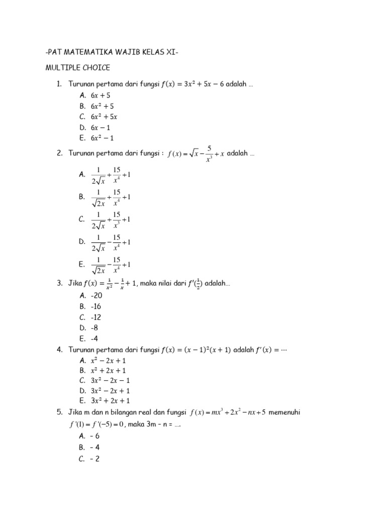 Pas Matematika Wajib Kelas Xi | PDF
