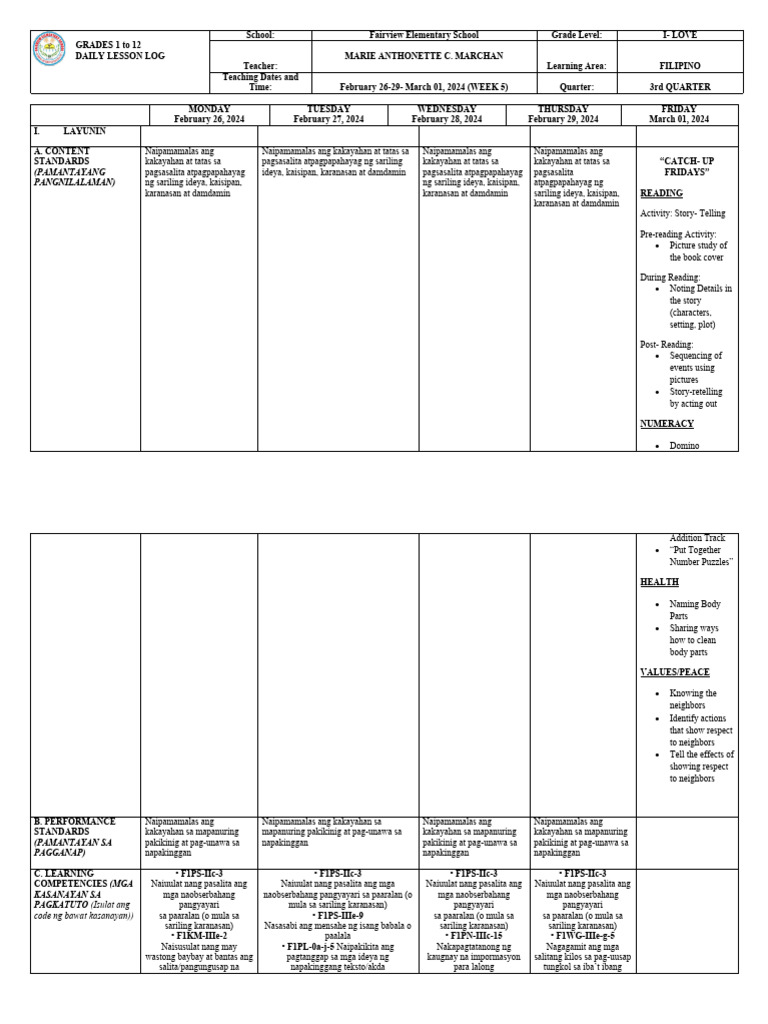 Fes - DLL - Template Filipino | PDF