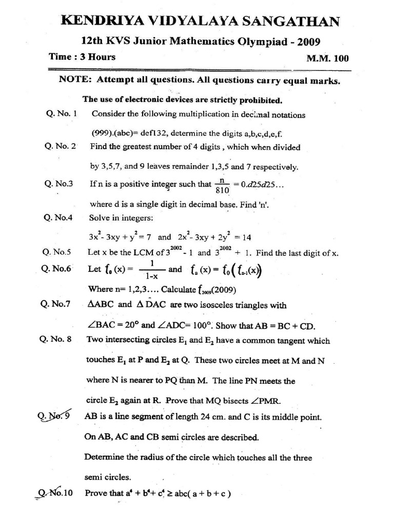 Kvs Jmo Question Papers 2009 2012 | PDF