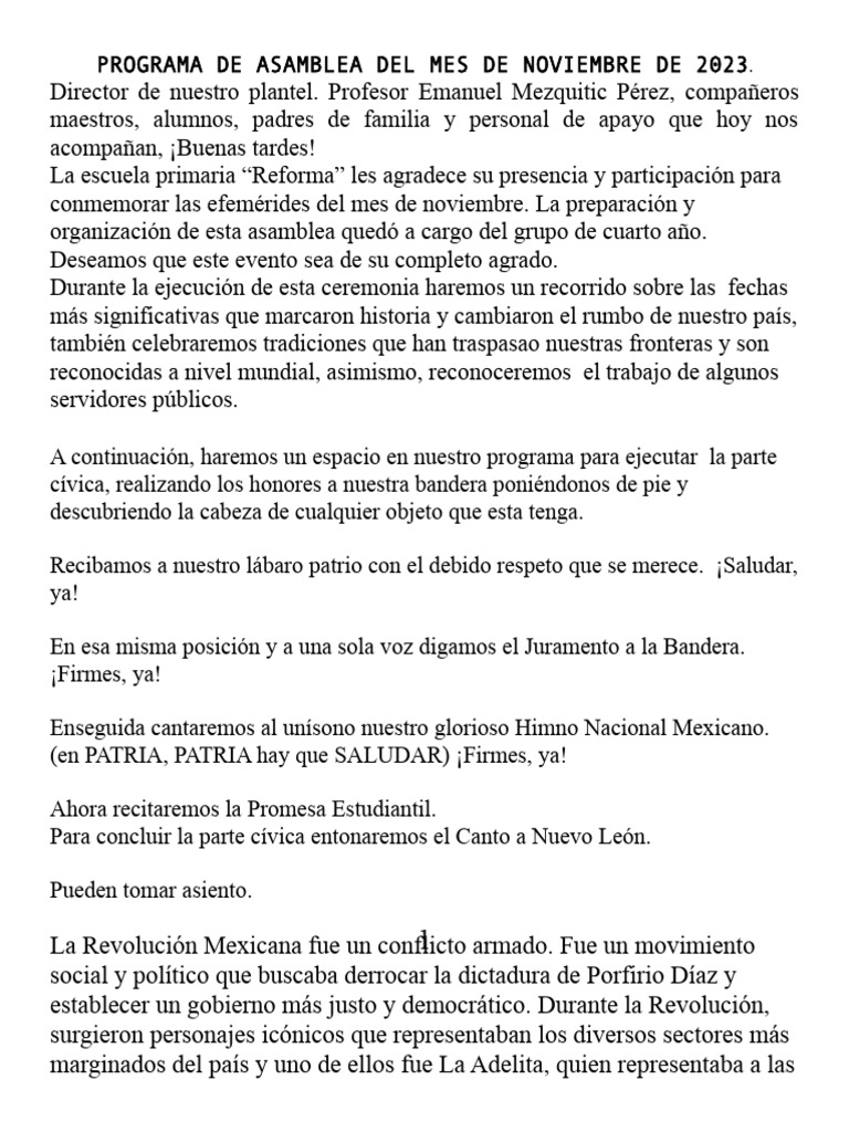 Ii. Programa de Asamblea Del Mes de Noviembre de 2023 | PDF | México | revolución mejicana