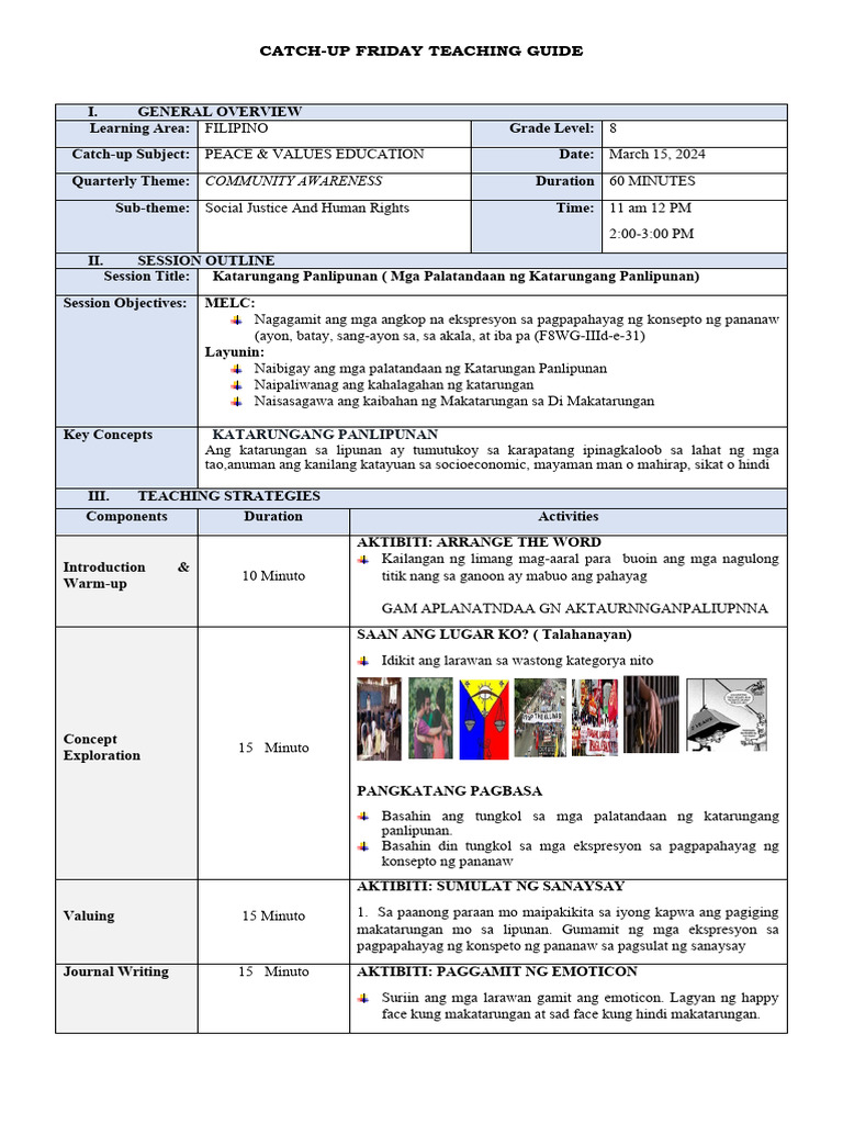 Teaching Guide March 15 Health, Values & Peace Educ | PDF