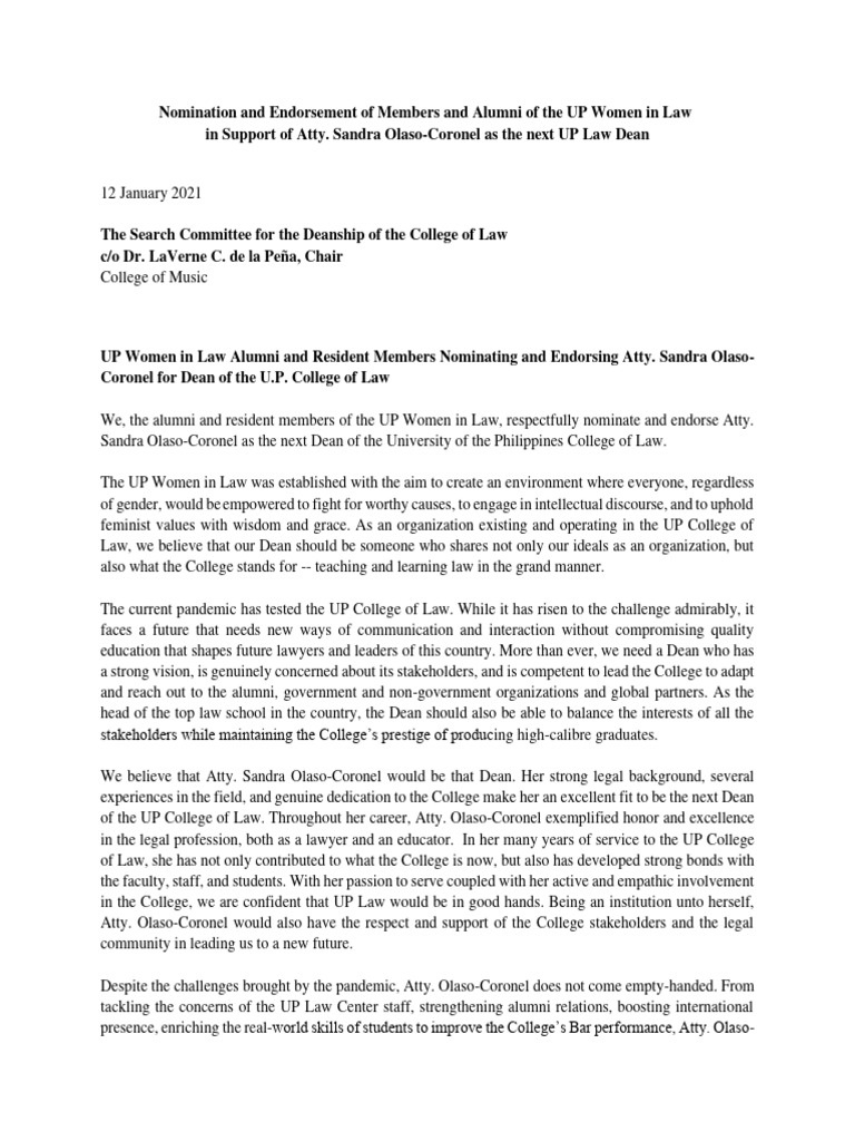 Endorsement of Atty. Sandra Olaso-Coronel | PDF | Public Sphere | Justice