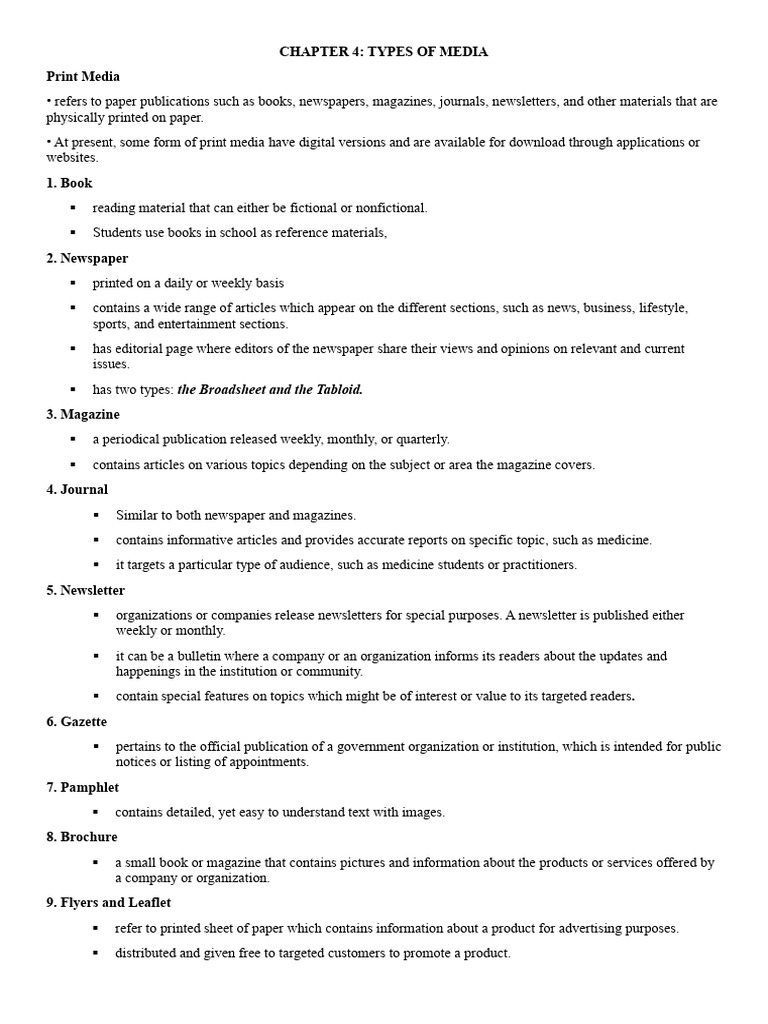Unit 4 Types of Media | PDF | Newspapers | Radio