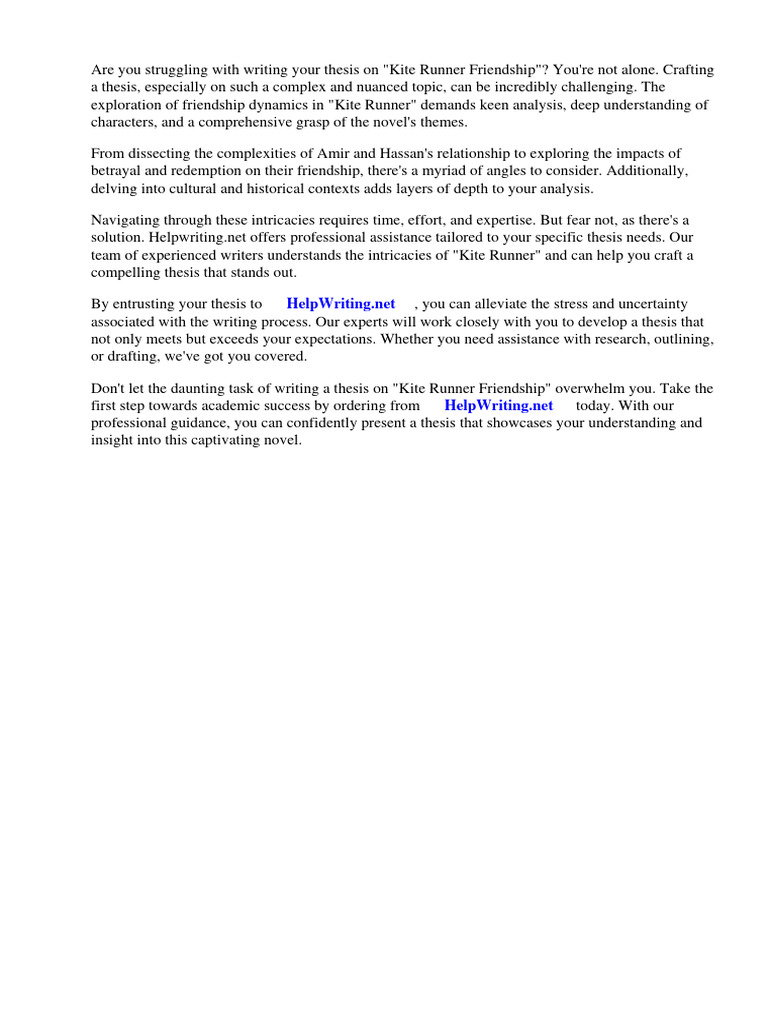 Kite Runner Friendship Thesis | PDF | Poetry | General Fiction