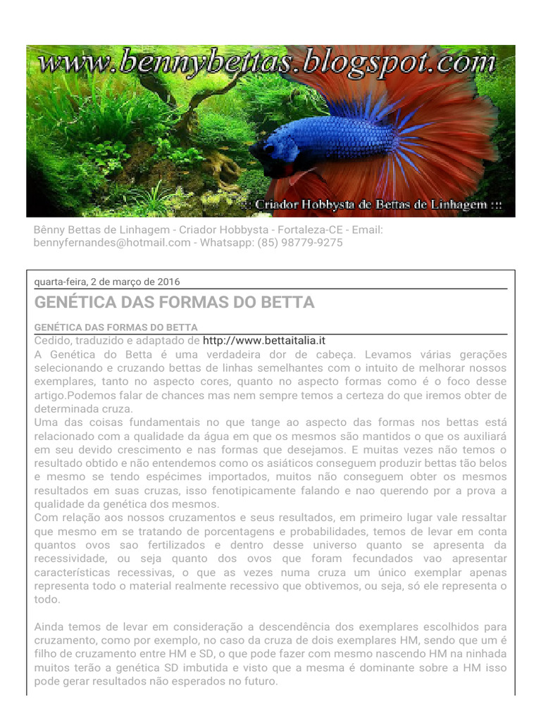 Bênny Bettas de Linhagem_ GENÉTICA DAS FORMAS DO BETTA | PDF | Alelo ...