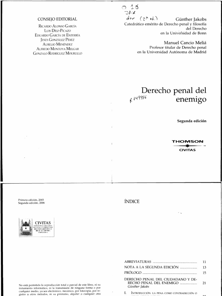 Günther Jakobs. Derecho Penal Del Enemigo. | PDF