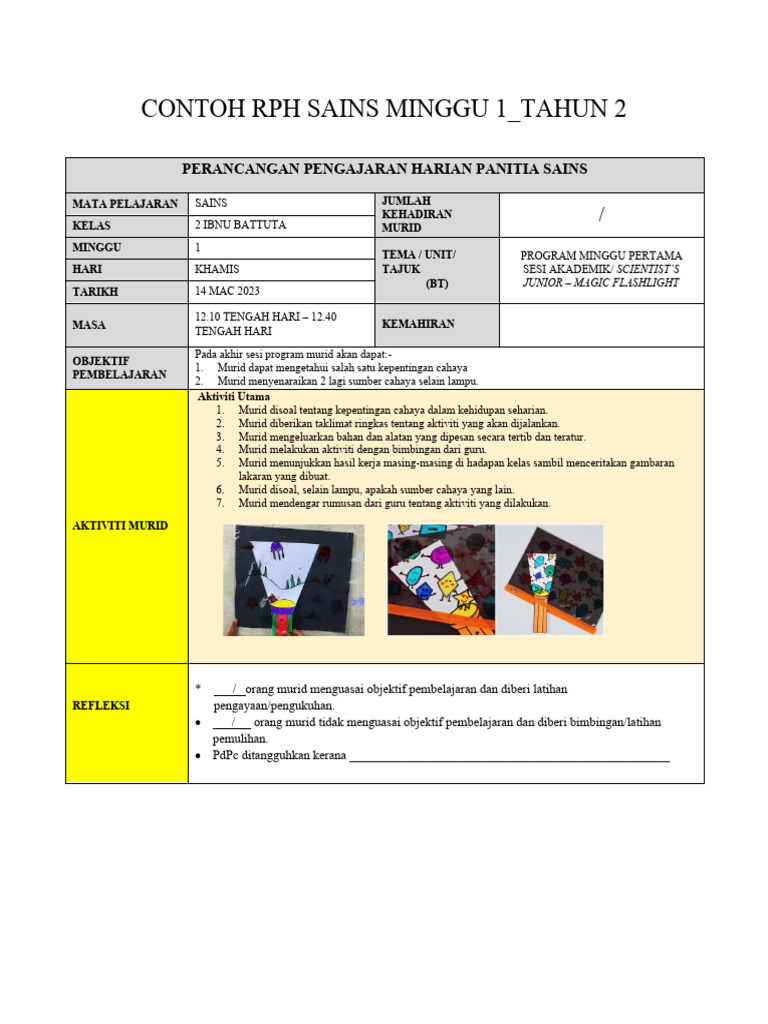 Contoh RPH Sains 2024 Minggu 1 | PDF