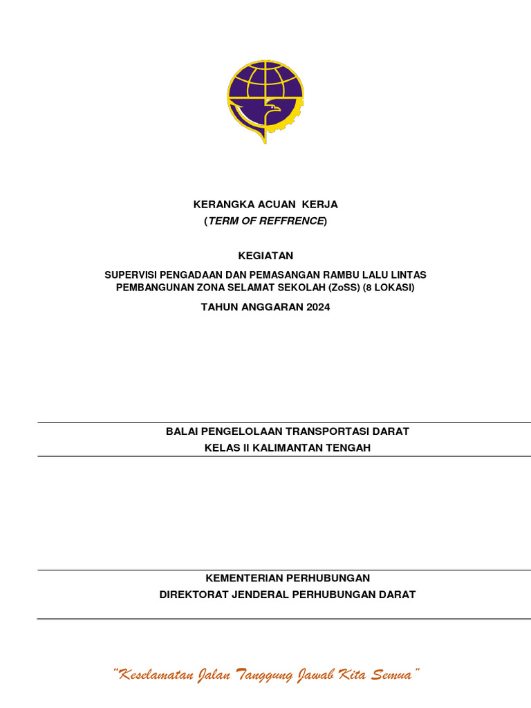 KAK Pengawasan Rambu Lalu Lintas ZOSS 20240108 | PDF