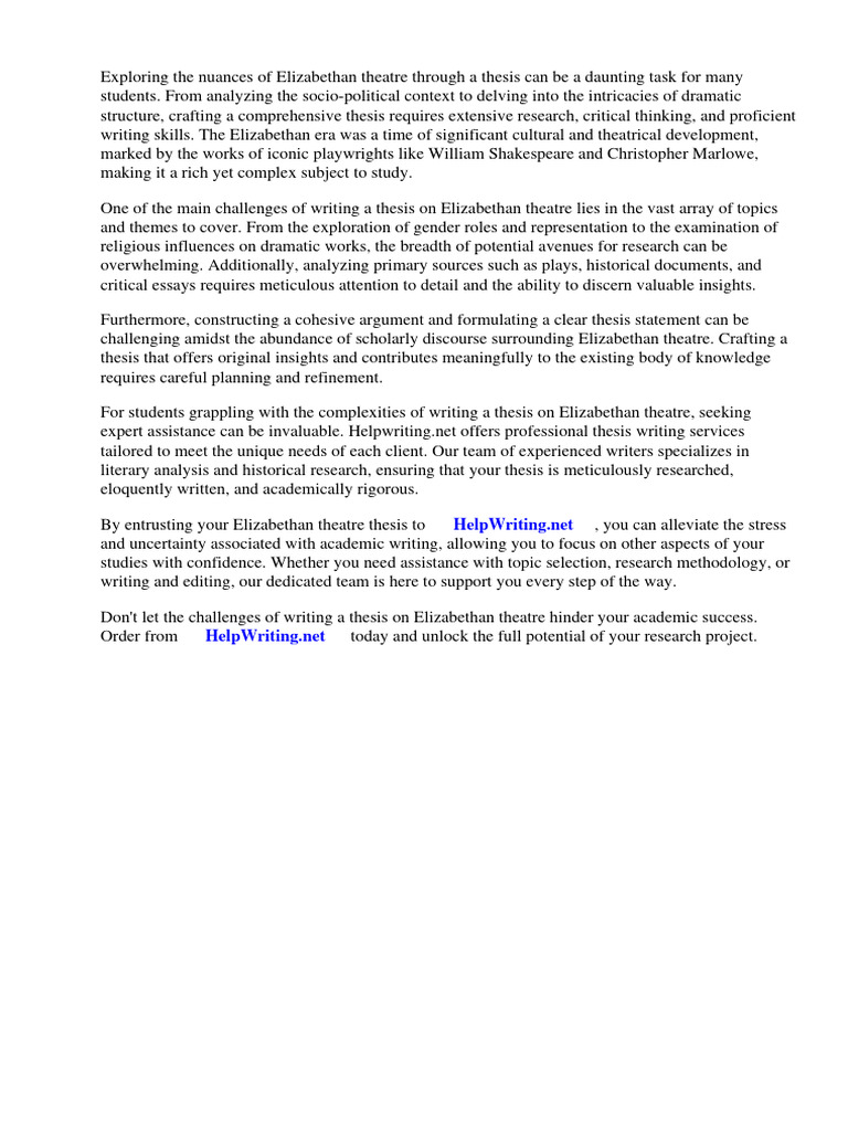 Elizabethan Theatre Thesis Guide | PDF | Theatre