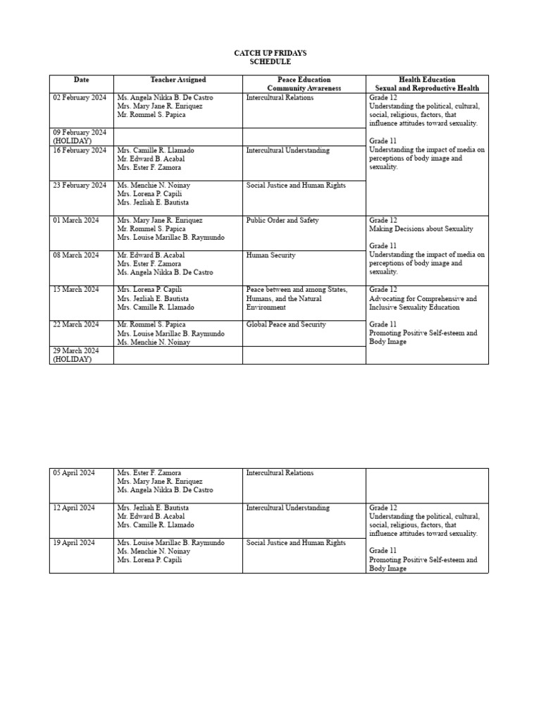 Catch Up Fridays Plan | Download Free PDF | Behavioural Sciences ...