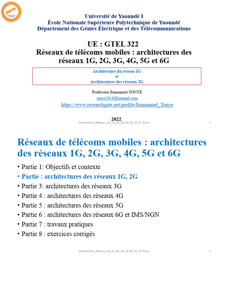 UE - 322 - Architectures - Réseaux - 1G - 2G - 3G - 4G - 5G - 6G - P2 - PR Tonye | PDF | Service ...