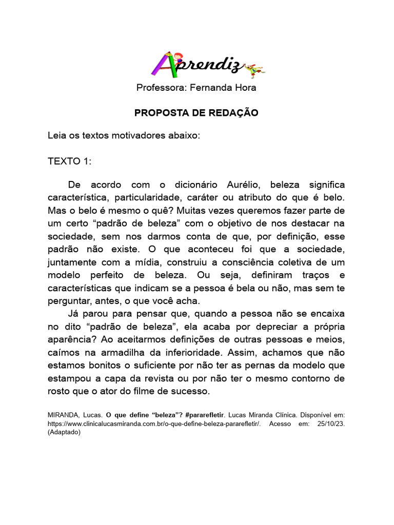 Redação - Padrões de Beleza (Alterado) | PDF Redação - Padrões de Beleza (Alterado) | PDF