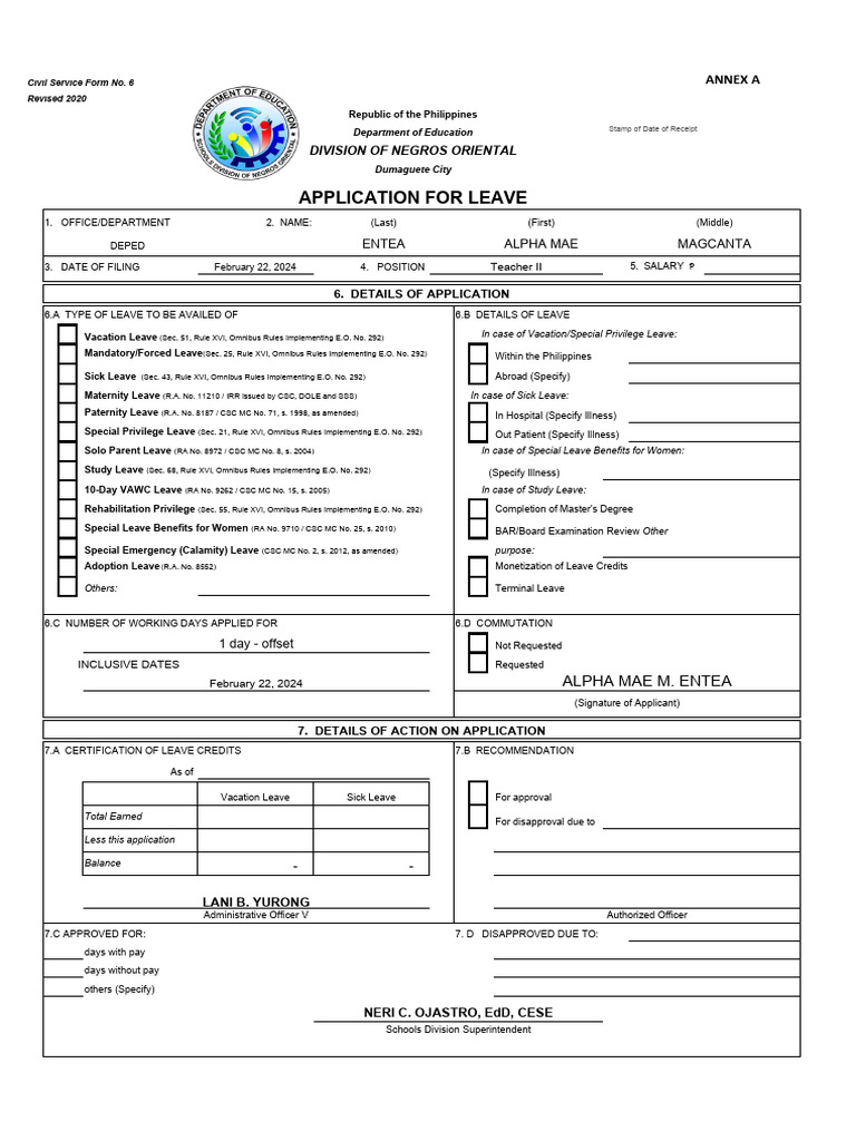 Form 6 Sick Leave | PDF