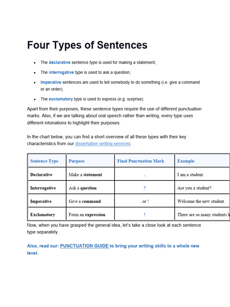 Four Types of Sentences | PDF | Sentence (Linguistics) | Question