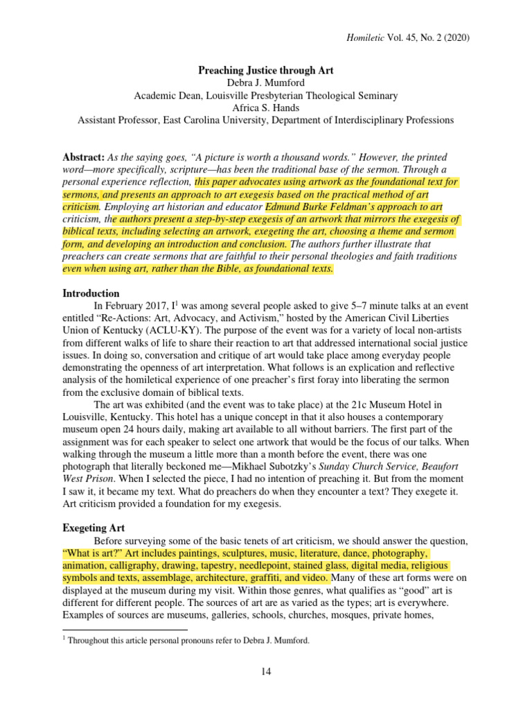 Mumford (2020) Preaching Justice Through Art | PDF | Sermon ...