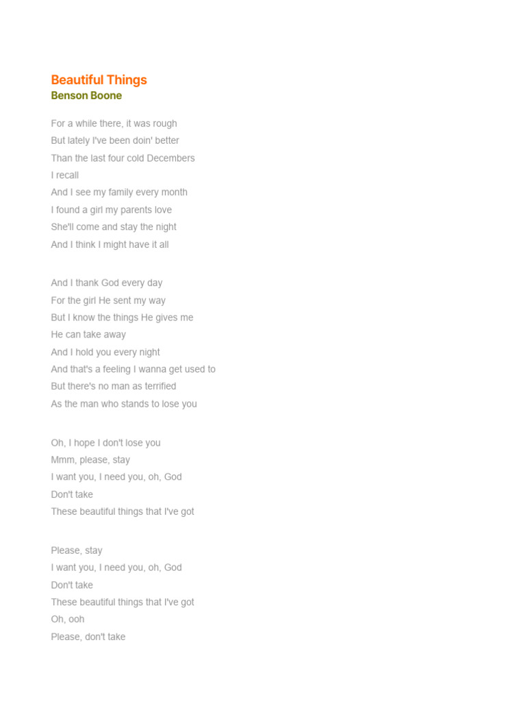 BEAUTIFUL THINGS - Benson Boone | PDF | Poetry