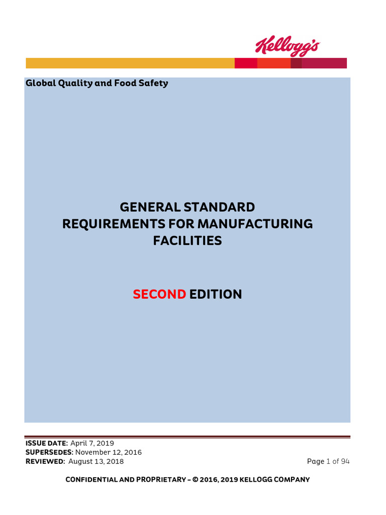 General Standard Requirements For Manufacturing Facilities | PDF | Food ...