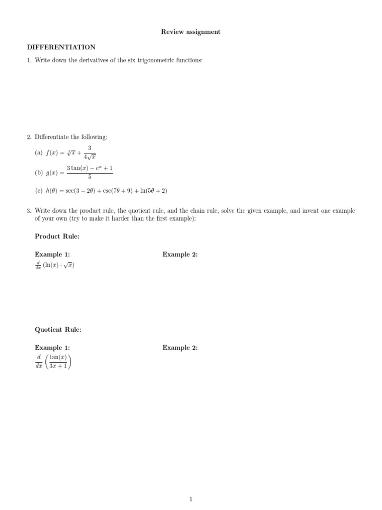 Review Assignment | PDF | Trigonometric Functions | Derivative