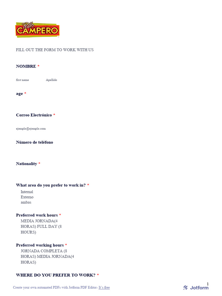 Formulario de Solicitud de Empleo Ingles | PDF