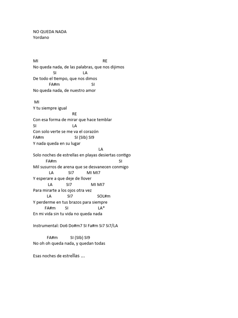 "No Queda Nada: Letras de Yordano" | PDF
