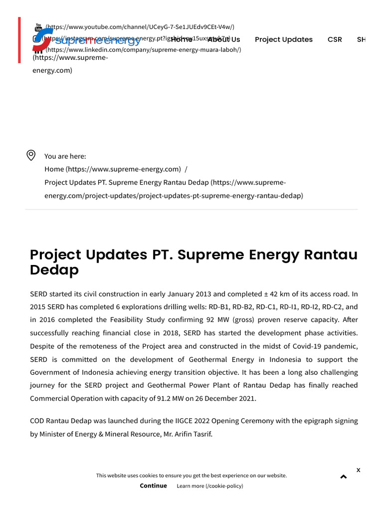 Project Updates PT. Supreme Energy Rantau Dedap | PDF | Sustainable ...