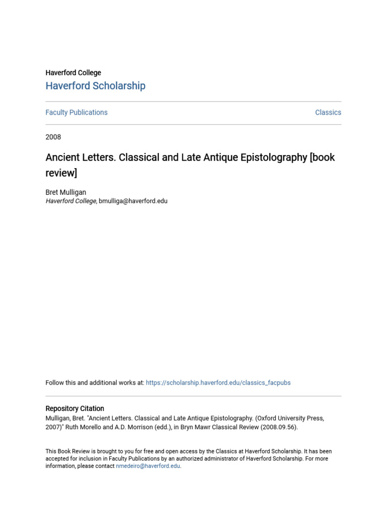 Ancient Letters. Classical and Late Antique Epistolography [book | PDF ...