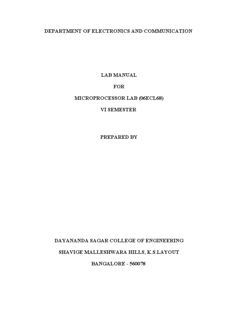 Microprocessor Lab Manual for Electronics Communication Department | PDF | Instruction Set ...