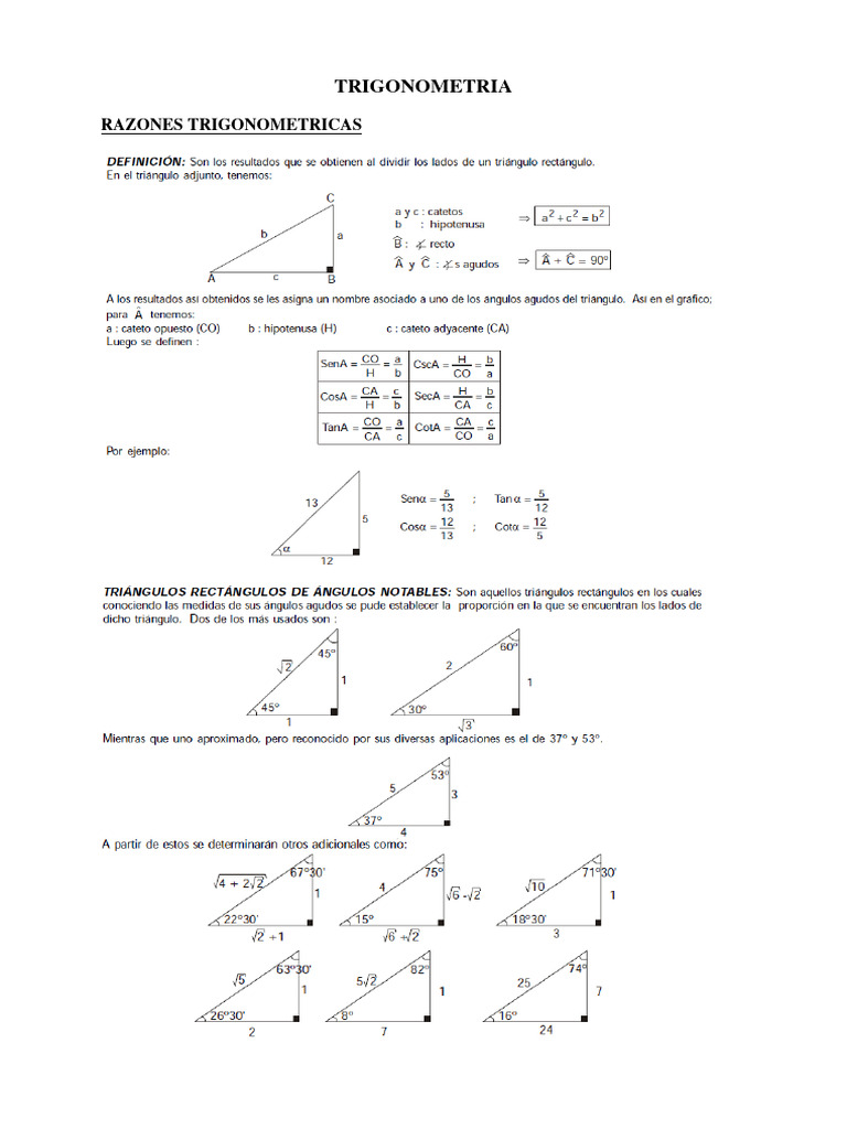 apuntes TRIGONOMETRIA 1 | PDF | Ángulo | Trigonometría