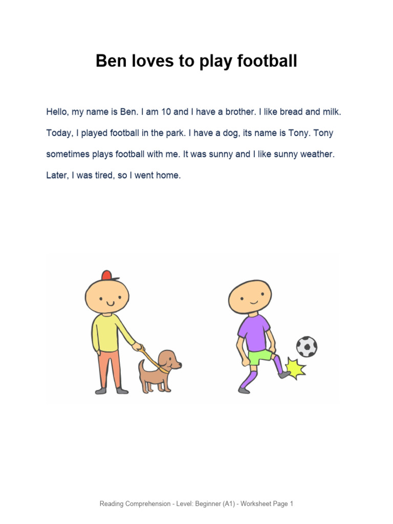 A1 Reading Comprehension Worksheet | PDF | Applied Linguistics | Learning