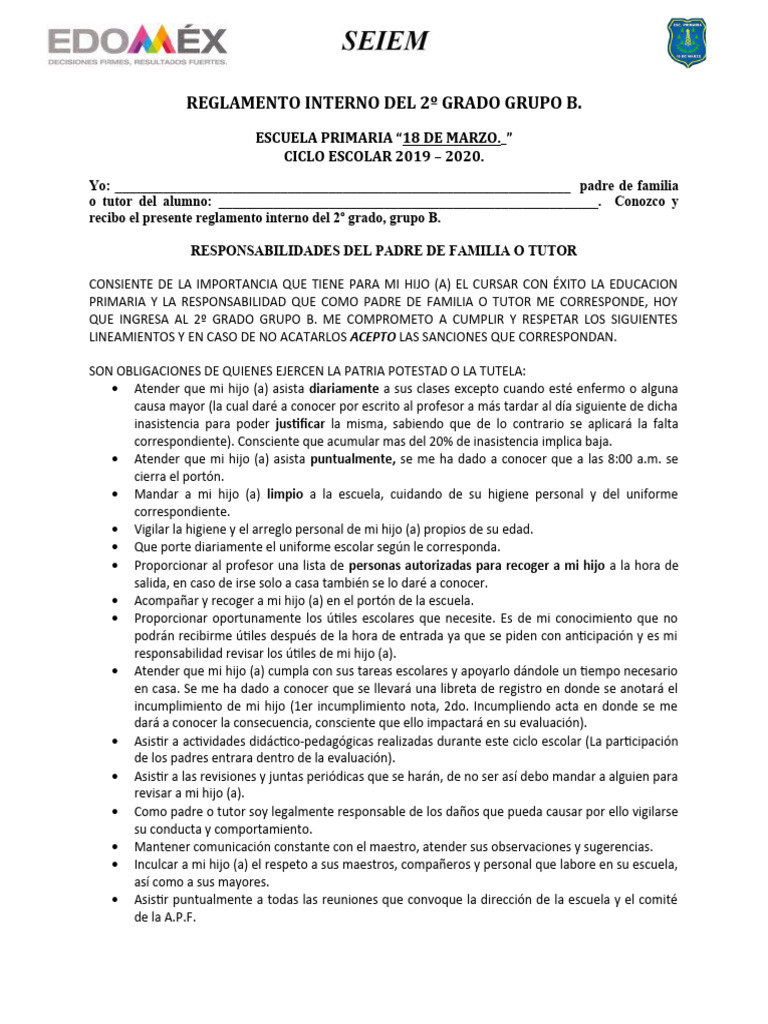 Reglamento Interno Del 2º Grado Grupo B | PDF