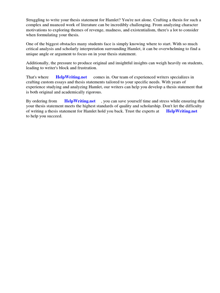 Thesis Statement For Hamlet | PDF | Hamlet | Essays