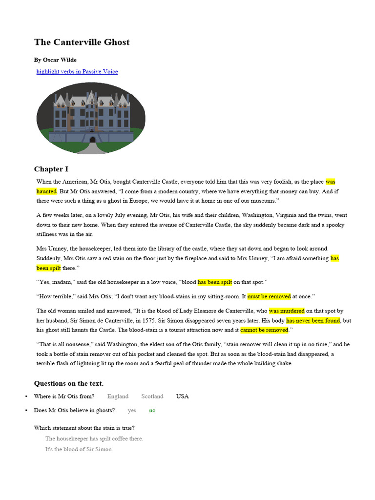 The Canterville Ghost Chapter I T | PDF