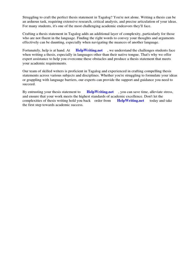 Thesis Statement Examples Tagalog | PDF | Tagalog Language | Human Communication