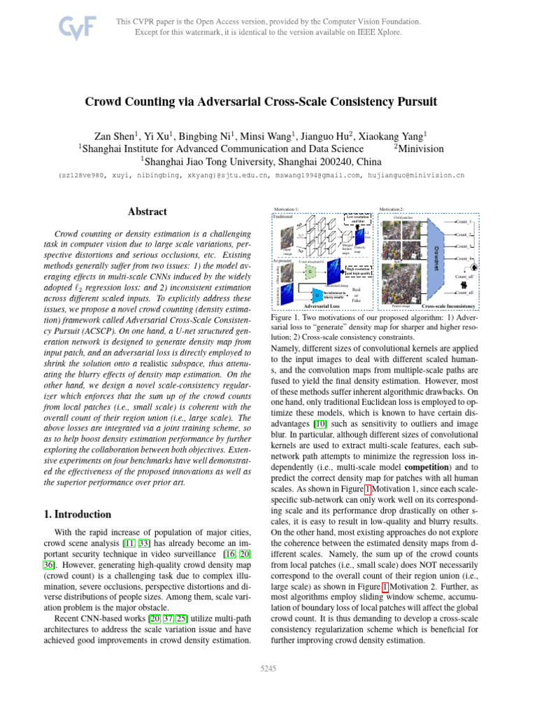 CVPR2018 - Crowd Counting Via Adversarial Cross-Scale Consistency Pursuit | PDF | Mean Squared ...