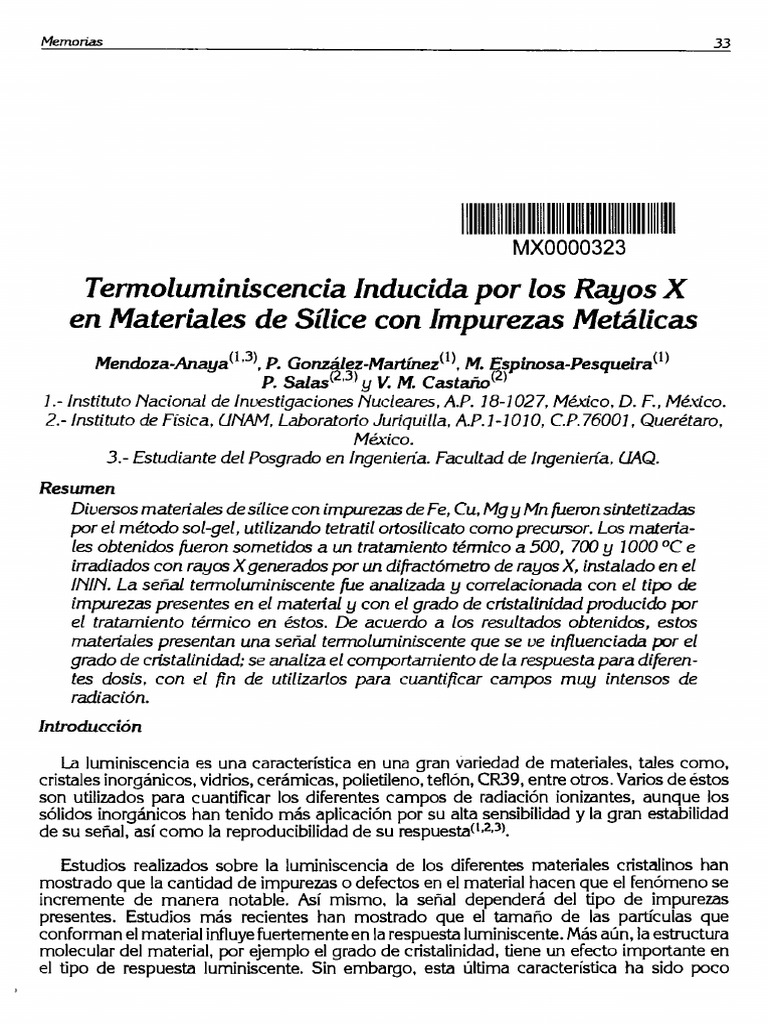 Termoluminiscencia Inducida Por Los Rayos X en Materiales de Sílice Con ...