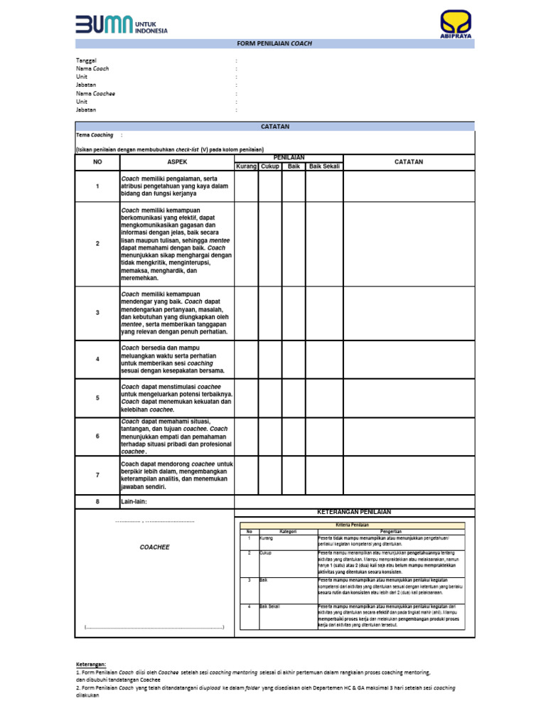 FORM PENILAIAN COACH | PDF