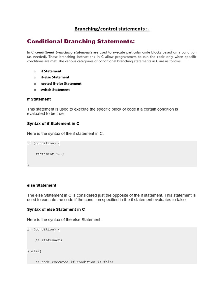 Conditional Branching Statements | PDF | Control Flow | Software Engineering